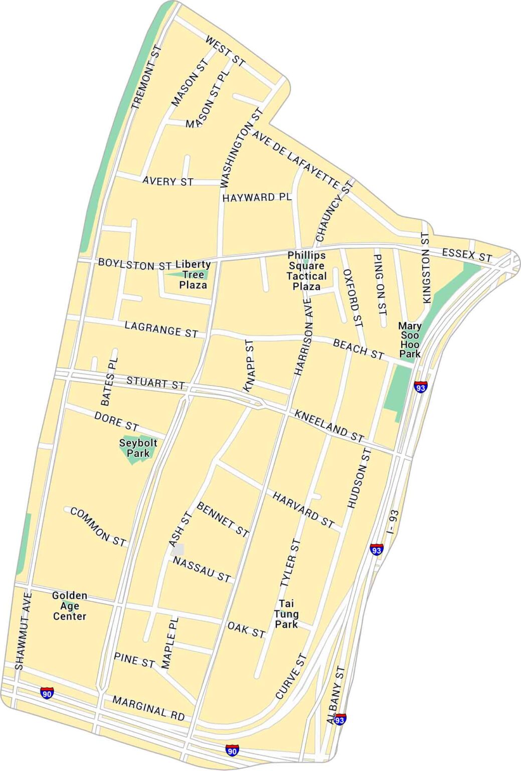 Chinatown Map, Boston - US Maps