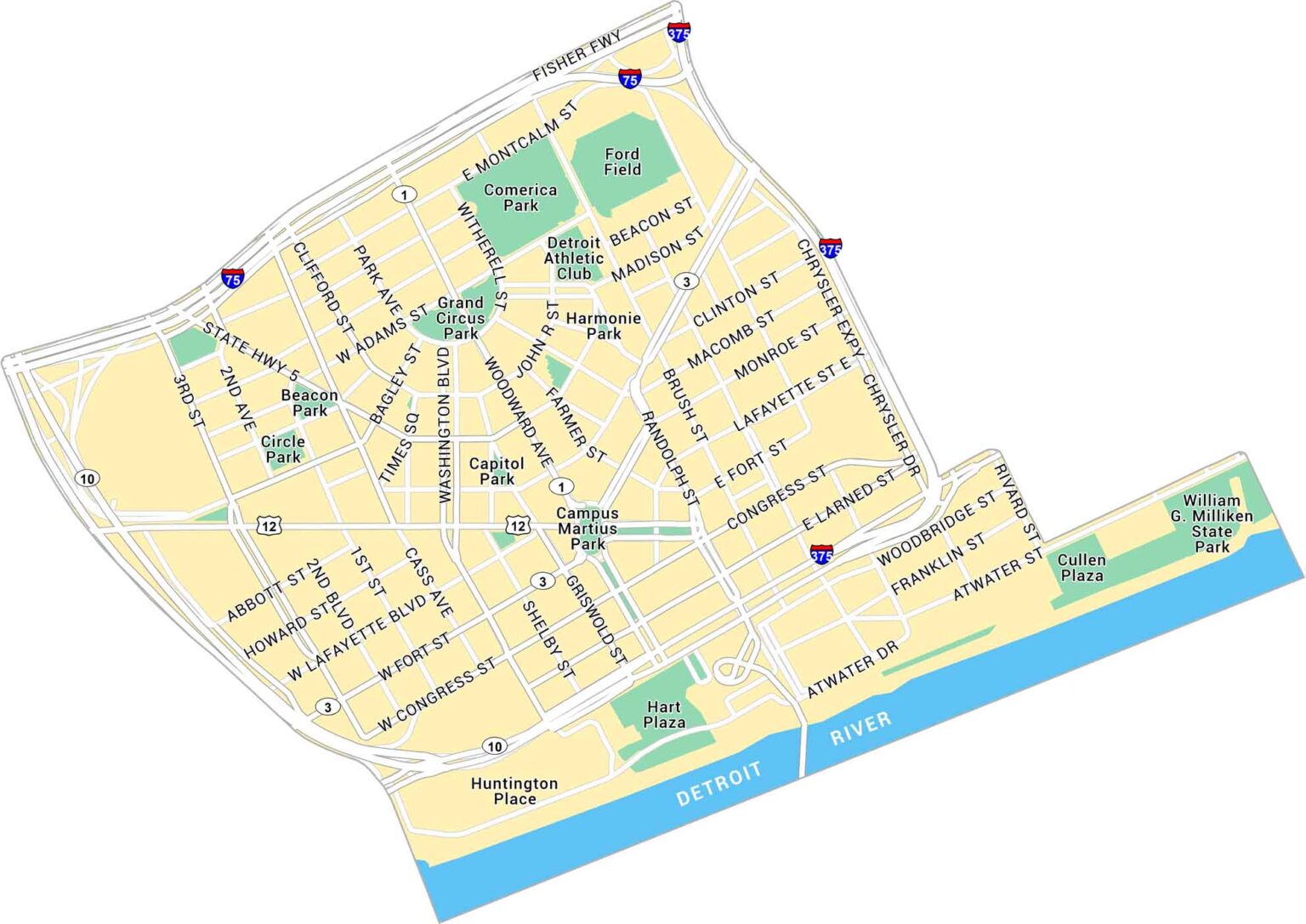 Downtown Detroit Map - US Maps