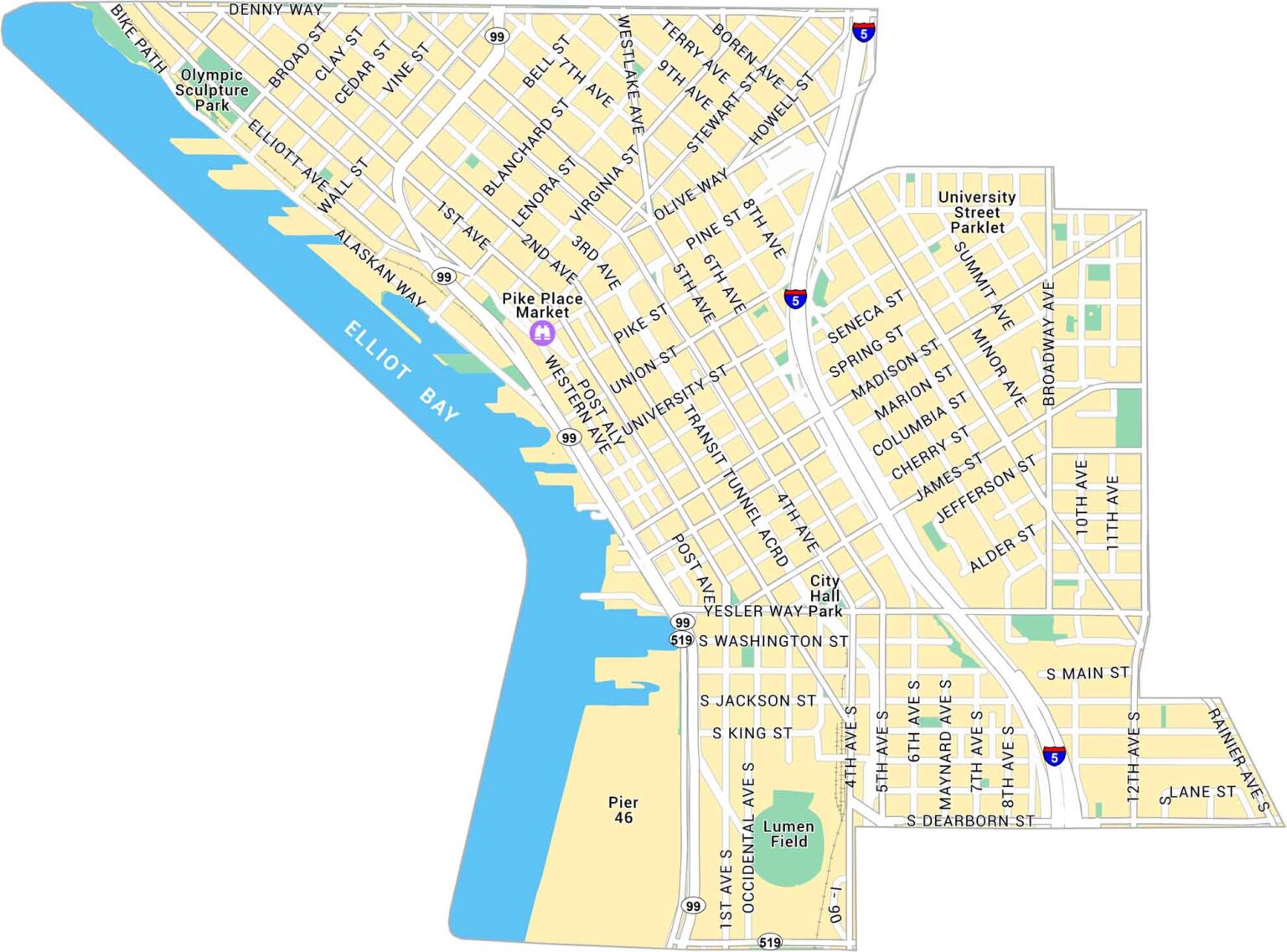 Map of Seattle, Washington - US Maps