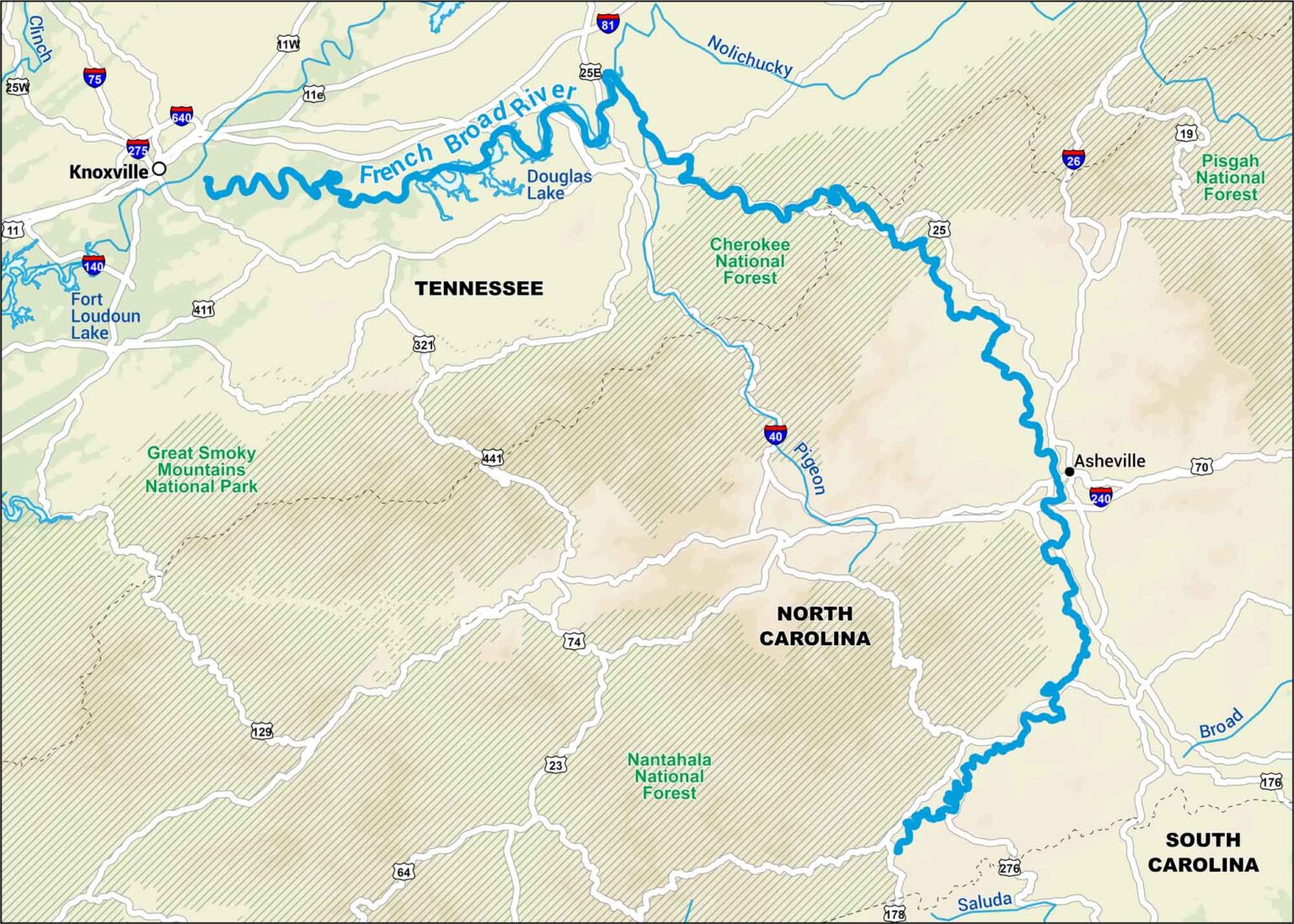 French Broad River Map - US Maps