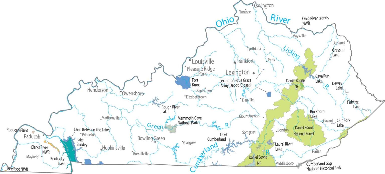 Kentucky National Parks and Forests Map - US Maps