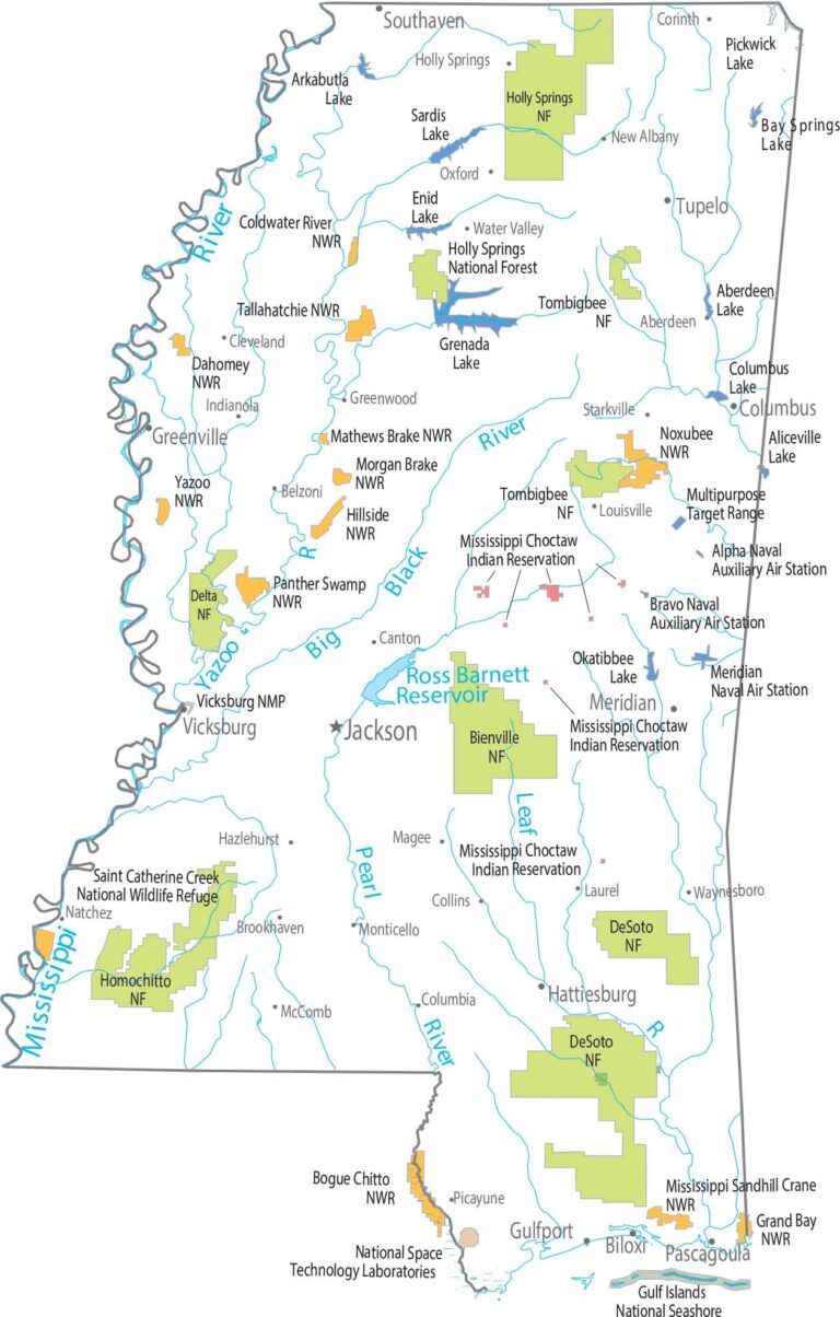 Mississippi National Parks and Forests Map - US Maps