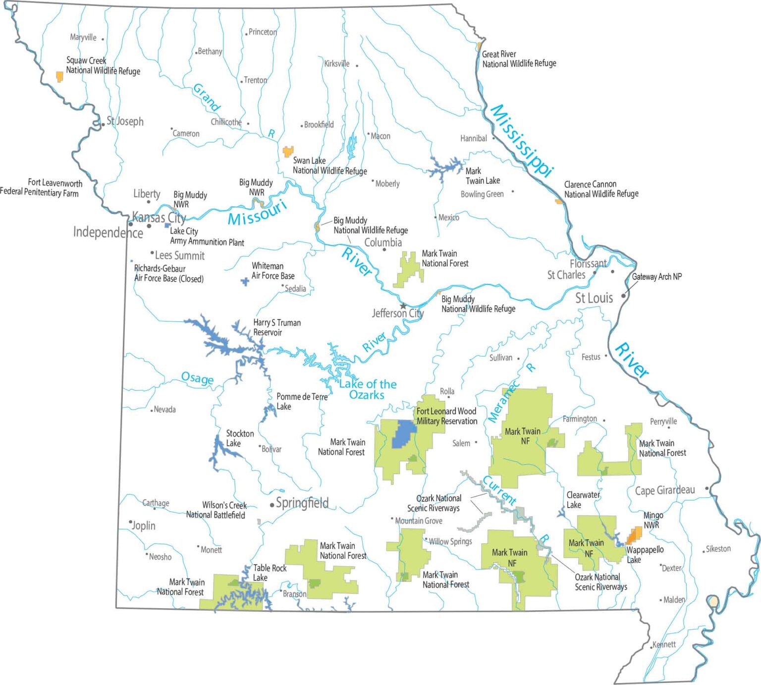 Missouri National Parks and Forests Map - US Maps