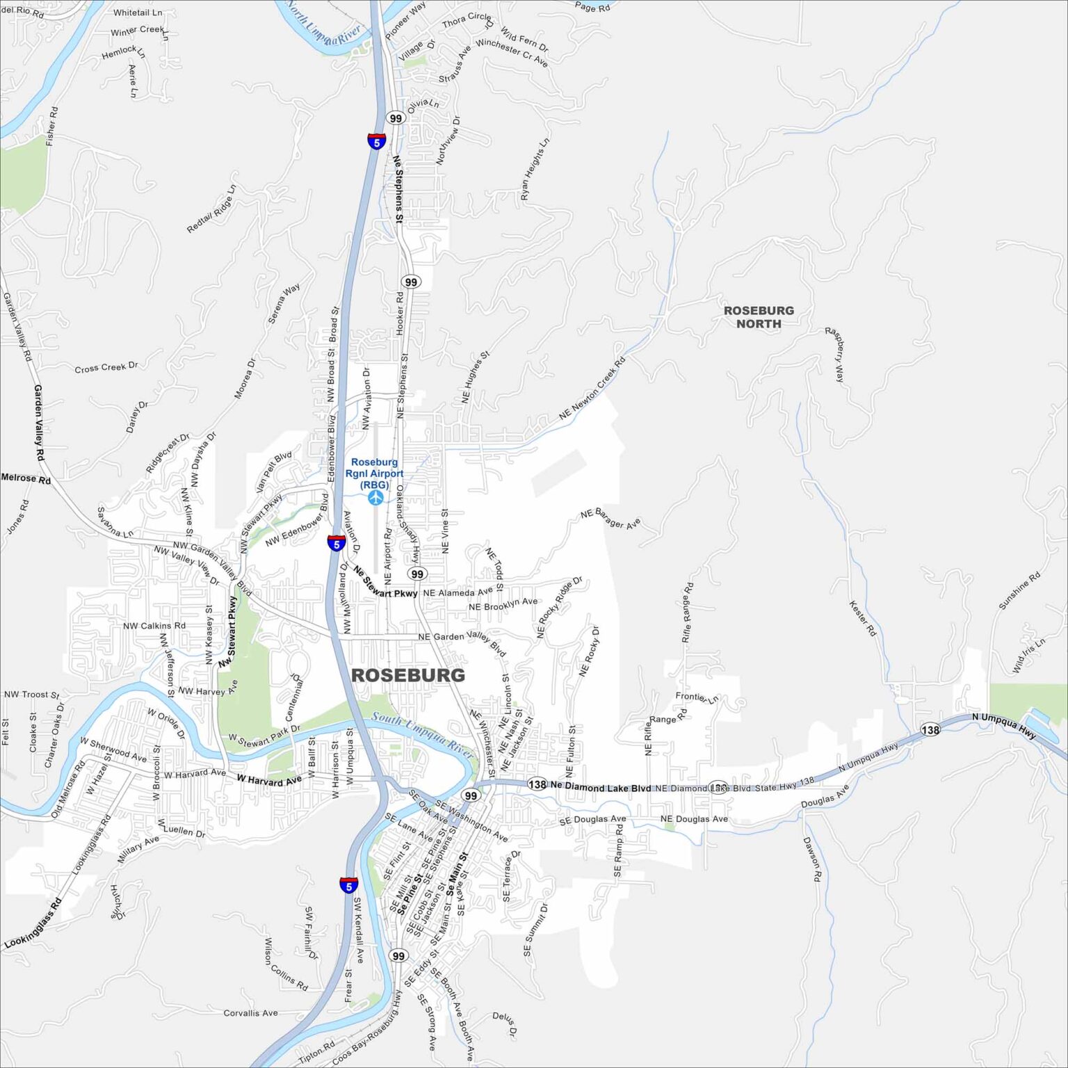 Map of Roseburg, Oregon - US Maps