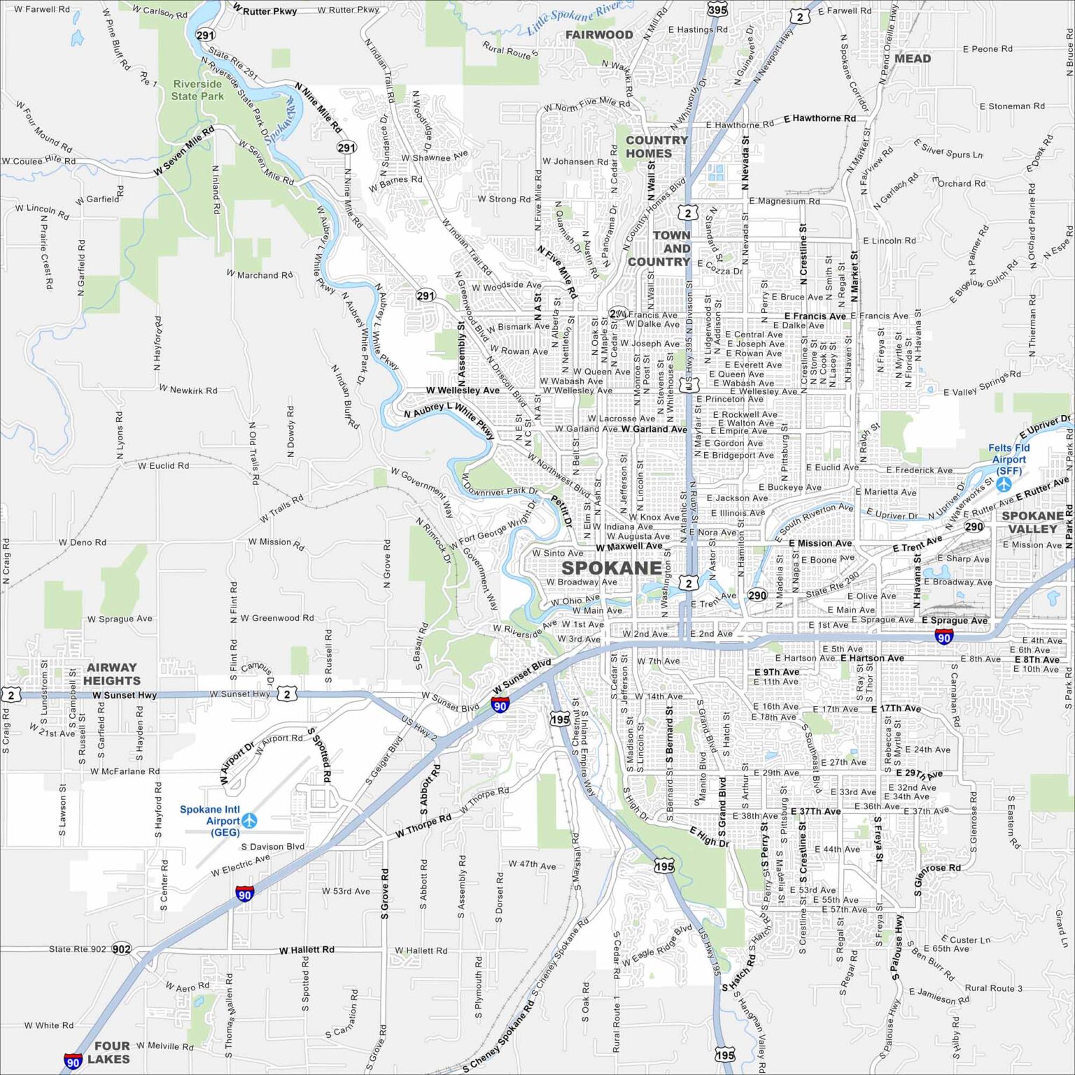 Map Of Spokane Washington Us Maps