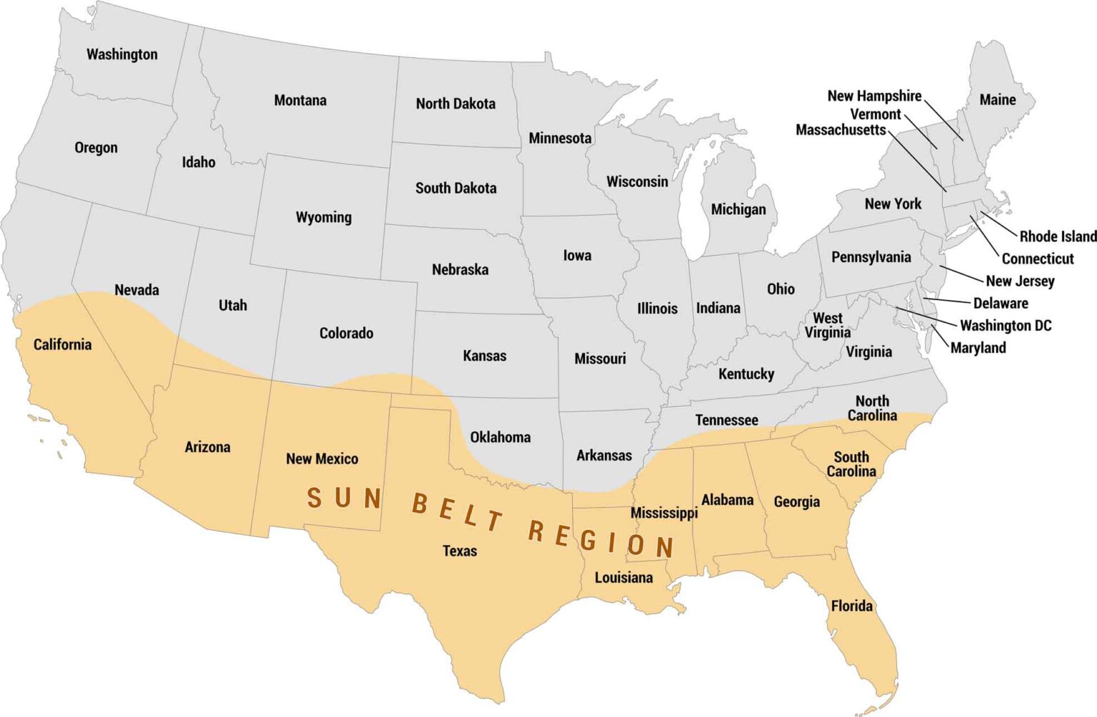 Sun Belt Map - US Maps