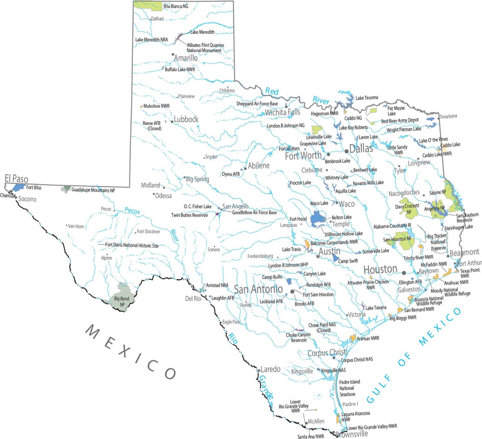 Texas National Parks and Forests Map - US Maps