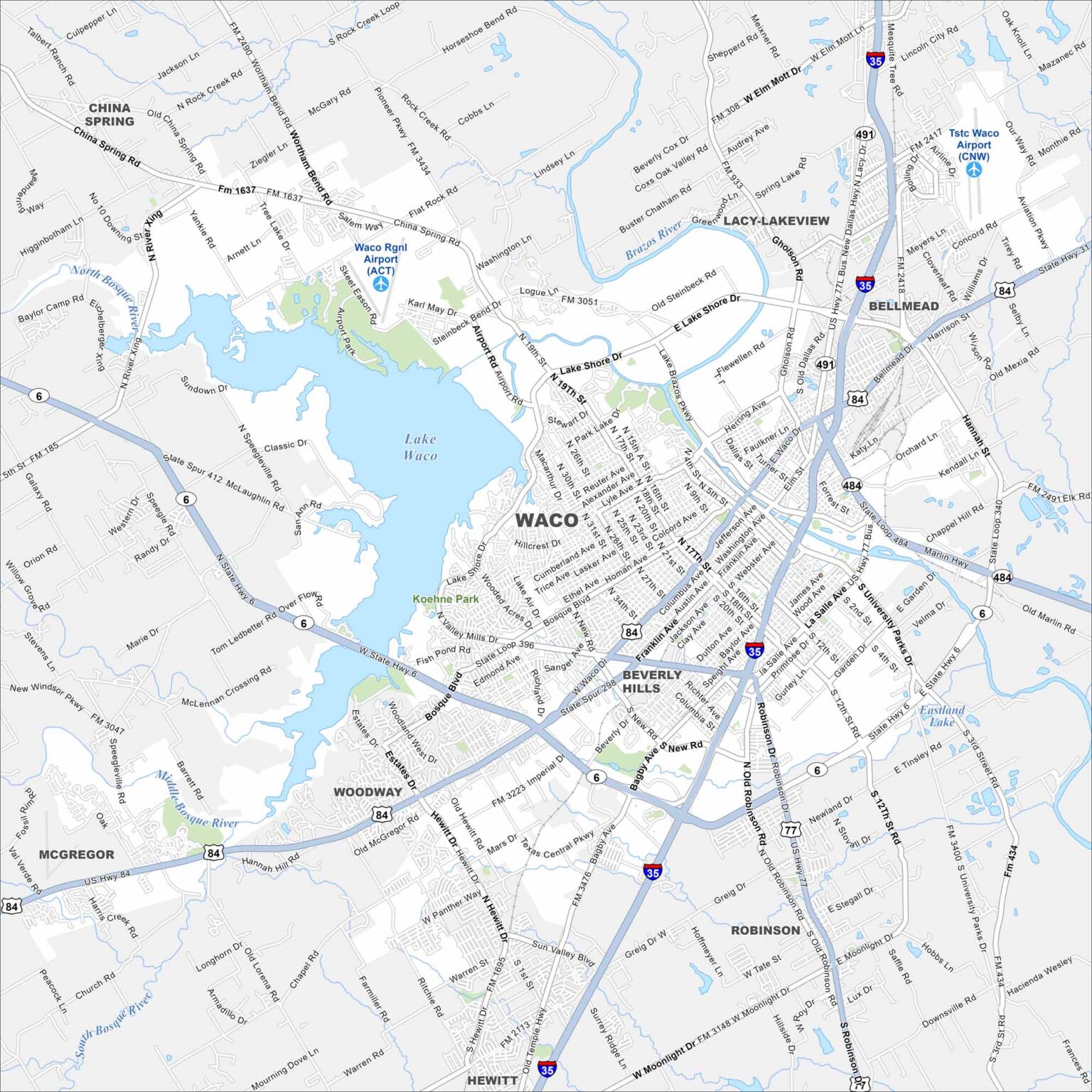 Map of Waco, Texas - US Maps